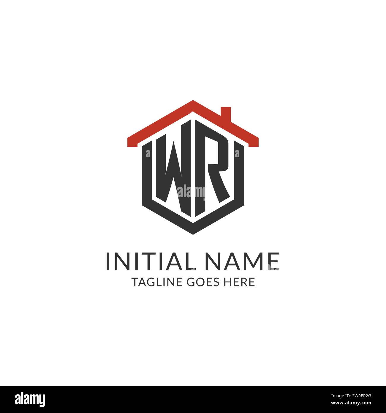 Initial logo WR monogram with home roof hexagon shape design, simple ...