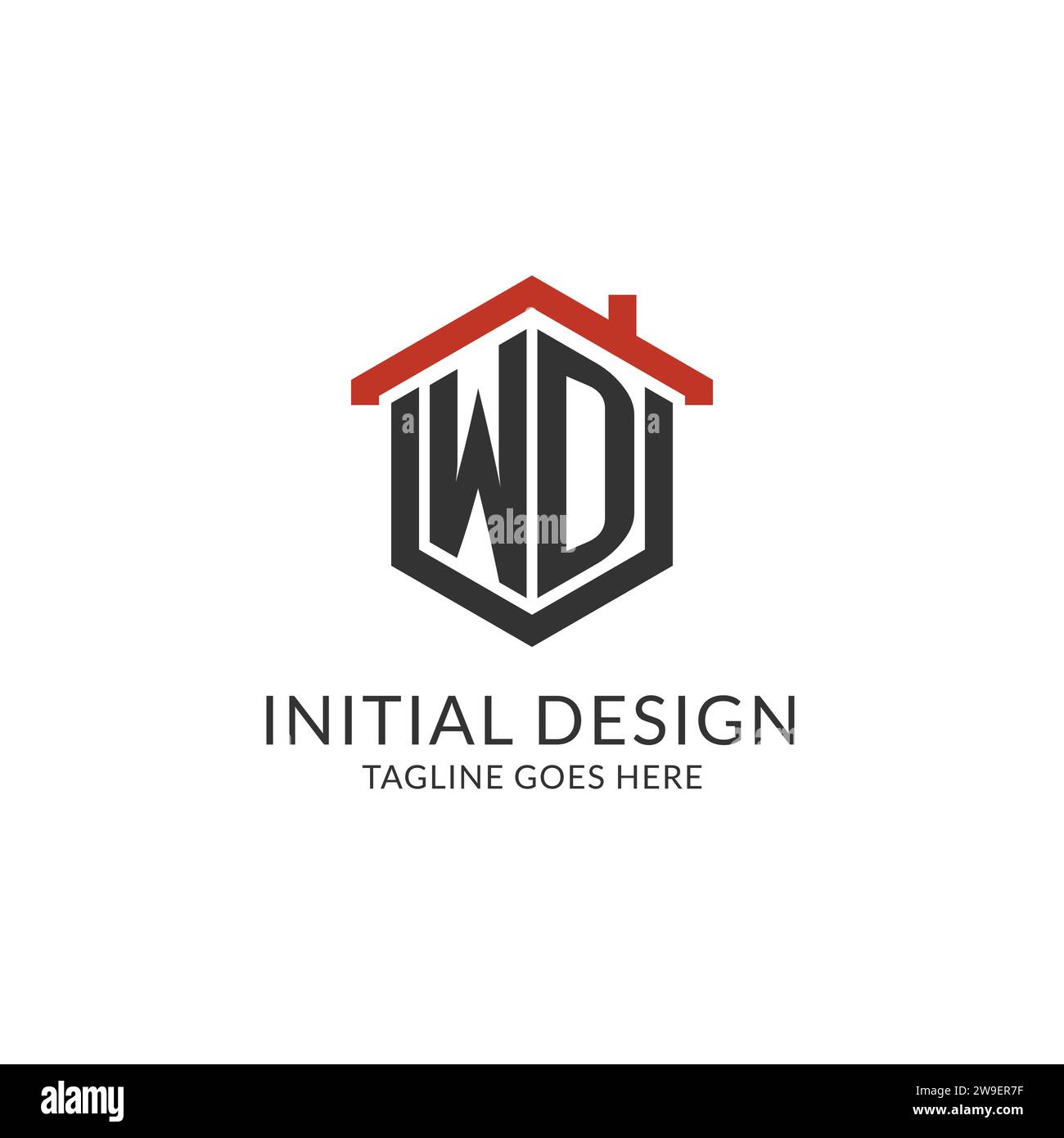 Initial logo WD monogram with home roof hexagon shape design, simple ...
