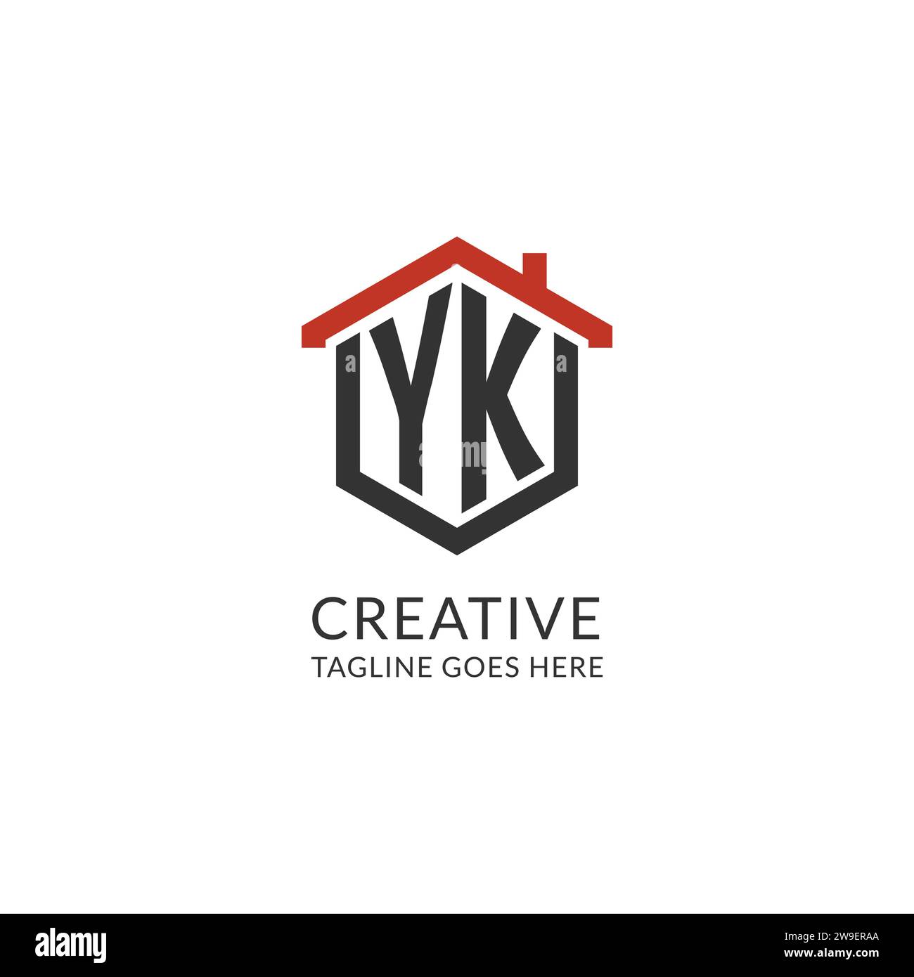 Initial logo YK monogram with home roof hexagon shape design, simple ...