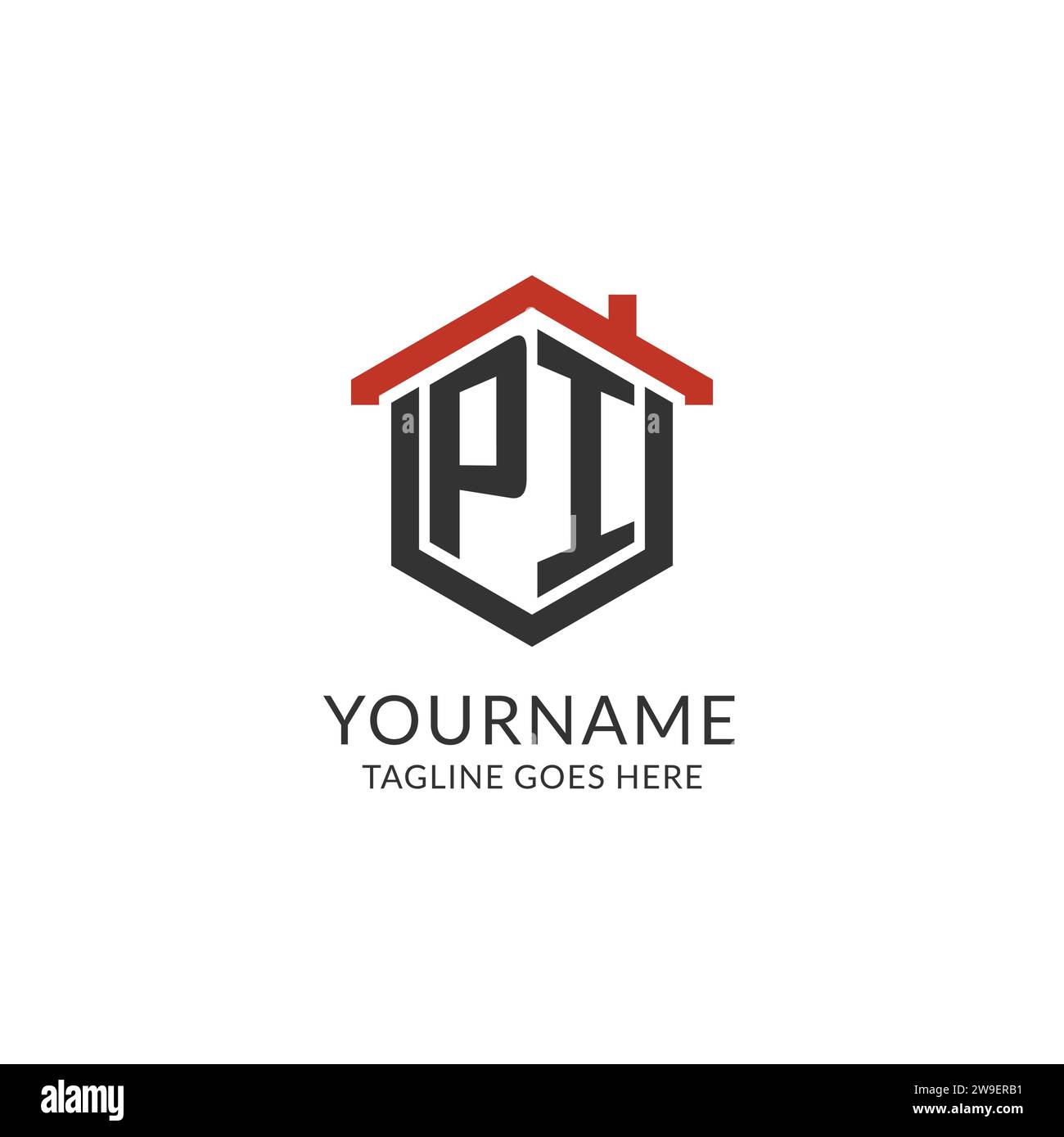 Initial logo PI monogram with home roof hexagon shape design, simple and minimal real estate ...