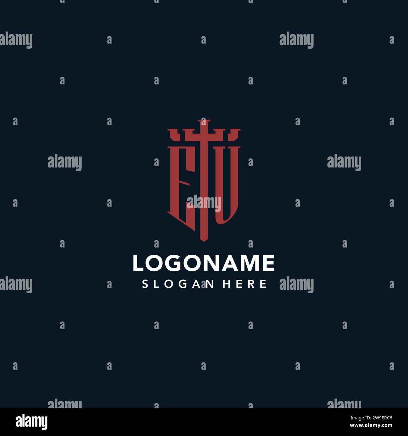 EU initial monogram logos with sword and shield shape design ideas ...