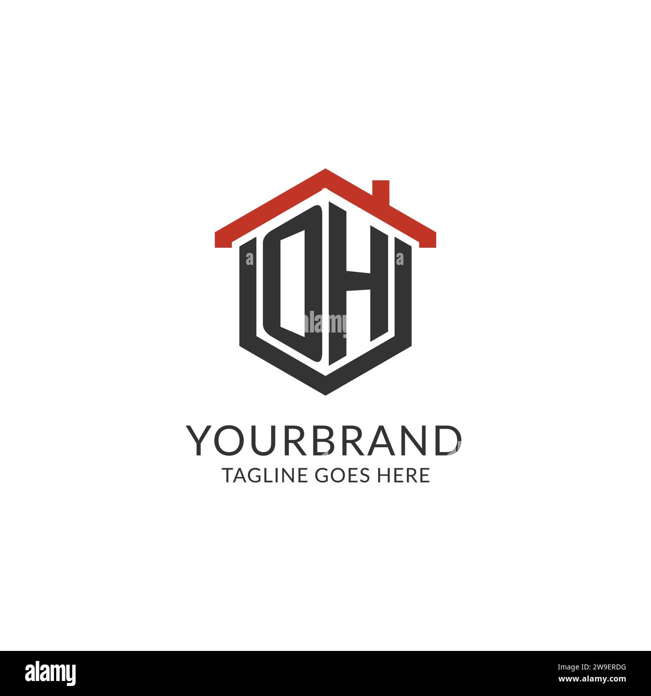 Initial logo OH monogram with home roof hexagon shape design, simple ...