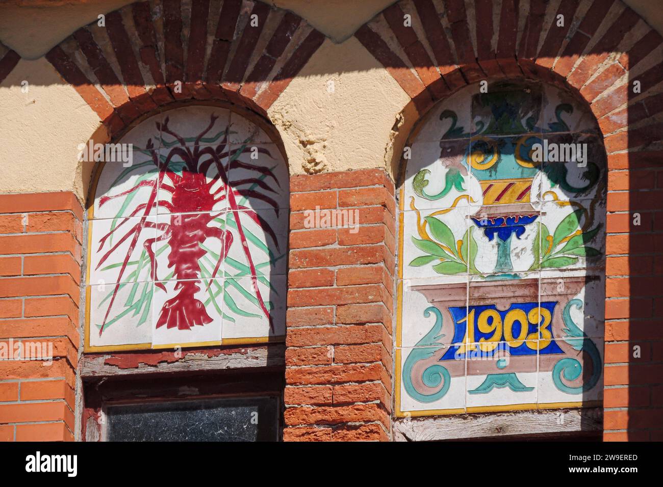Laredo, Spain. The market place of Laredo in the old town, decorated ...
