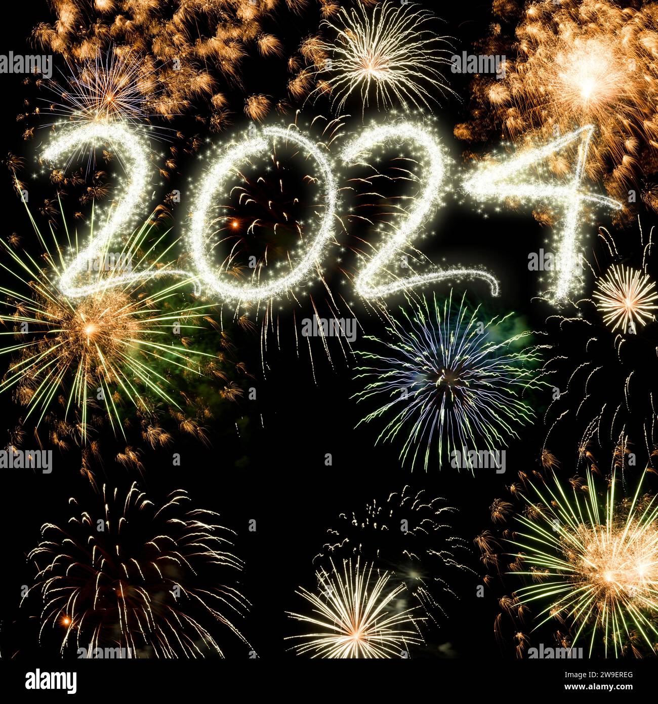 Vibrant fireworks light up the sky with 2024, welcoming the new year ...