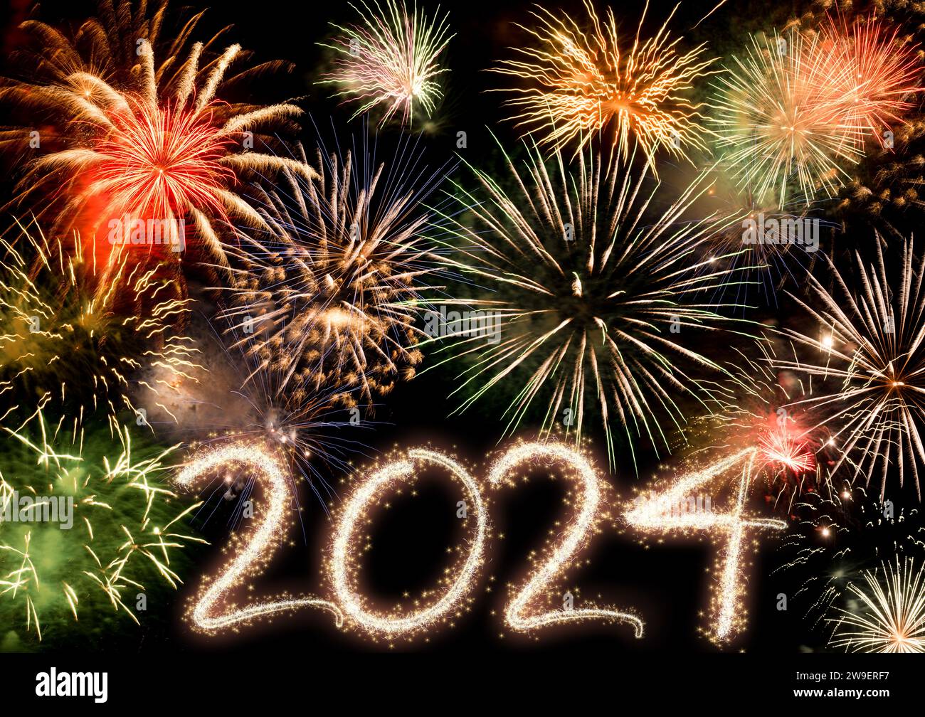 Vibrant and colorful fireworks display welcoming 2024 in a festive and ...