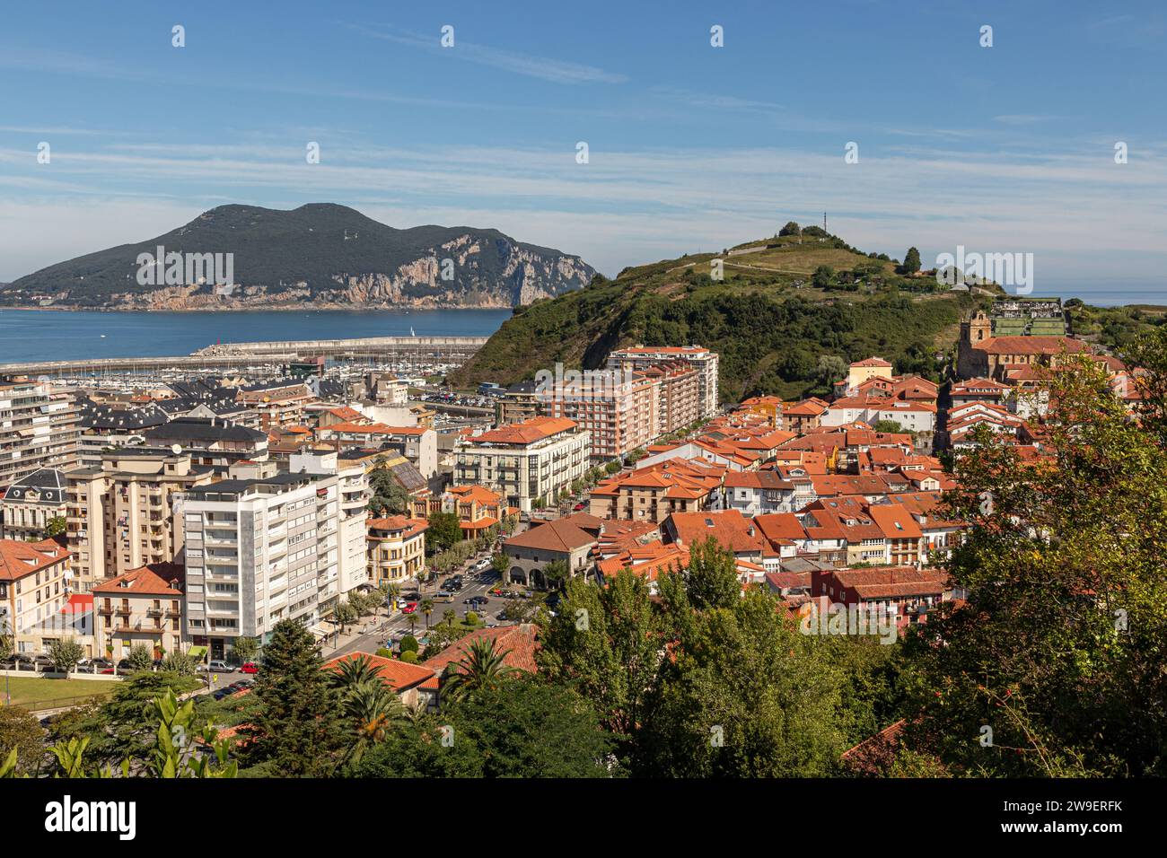 Laredo, Spain. Views the Atalaya volcanic cone and the Monte Buciero in ...