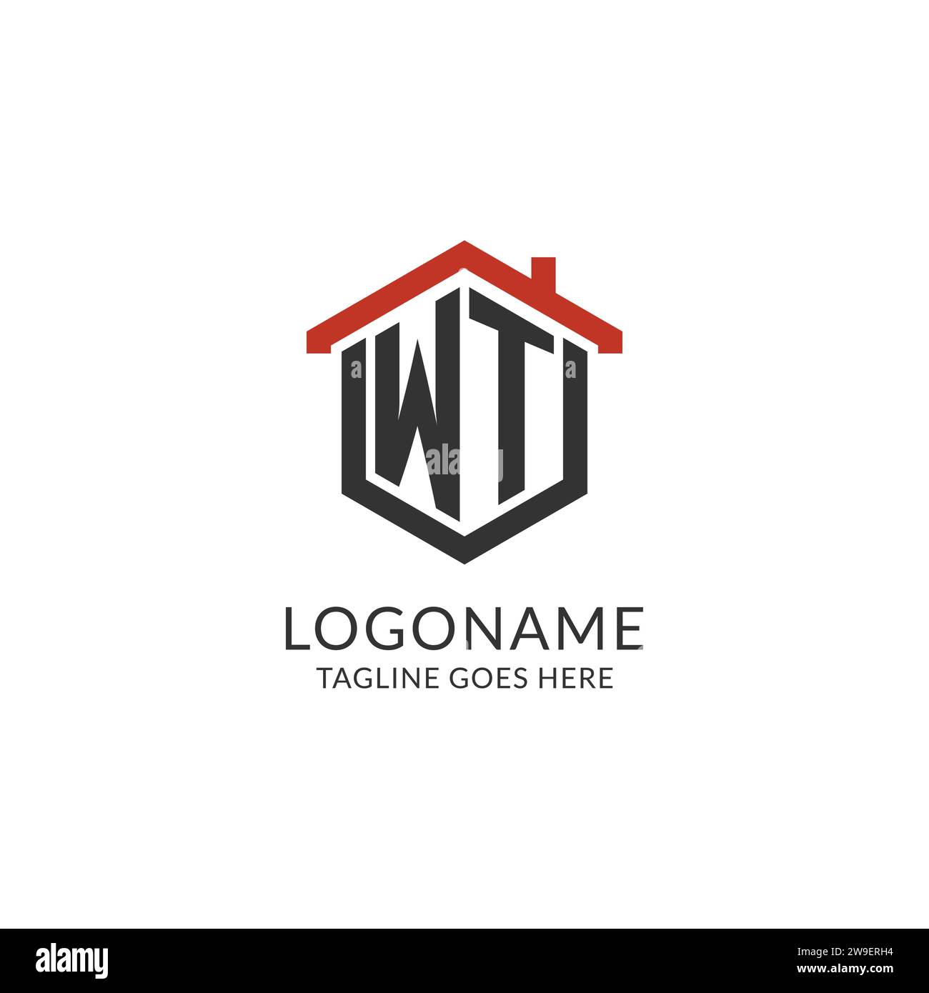 Initial logo WT monogram with home roof hexagon shape design, simple ...