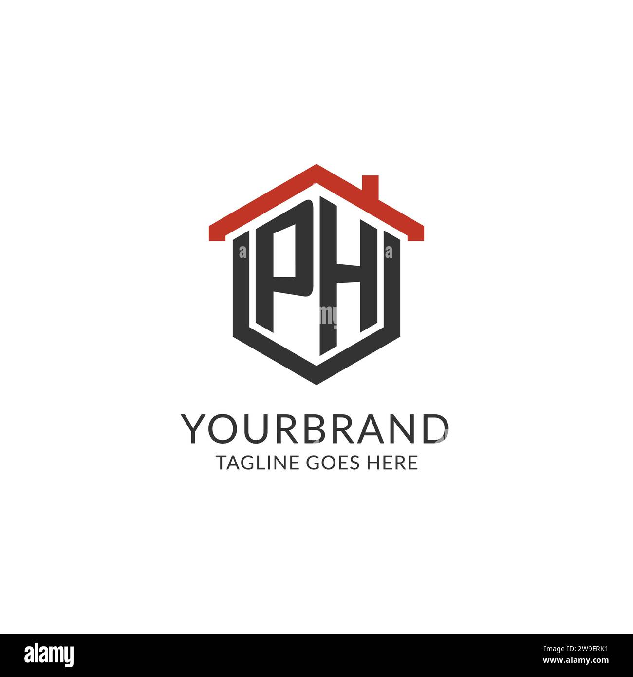 Initial logo PH monogram with home roof hexagon shape design, simple ...