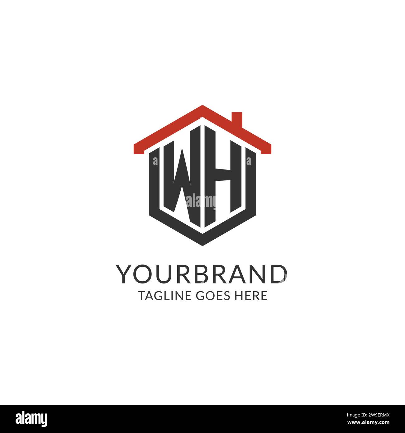 Initial logo WH monogram with home roof hexagon shape design, simple and minimal real estate ...