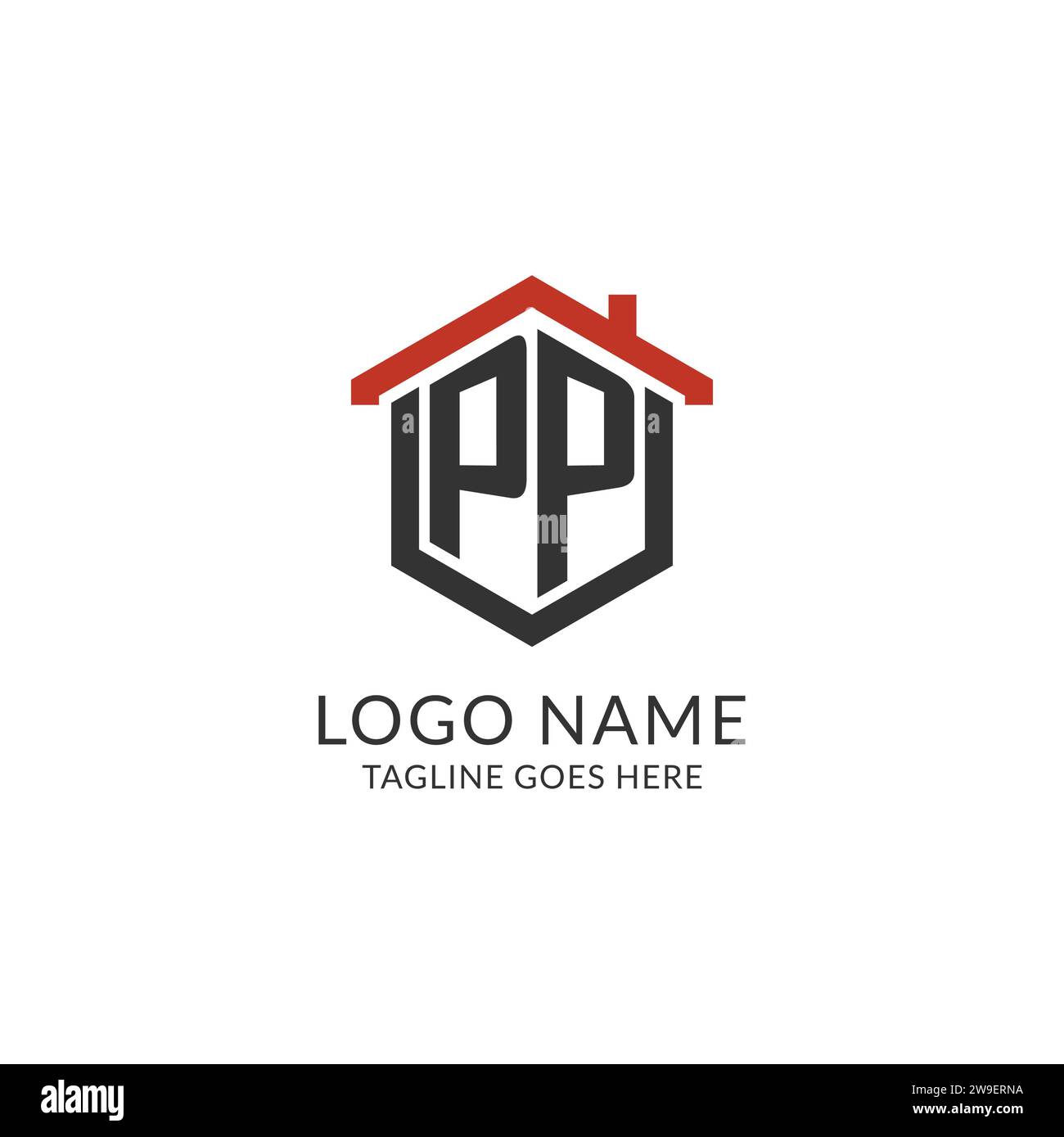 Initial logo PP monogram with home roof hexagon shape design, simple ...