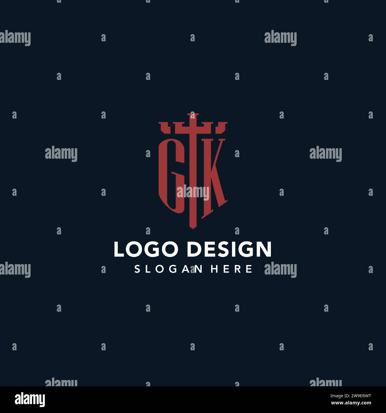 GK initial monogram logos with sword and shield shape design ideas ...
