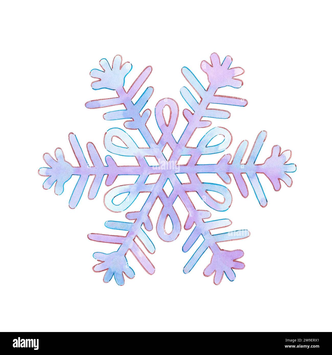Hand drawn watercolor beautiful snow flake isolated on white background ...