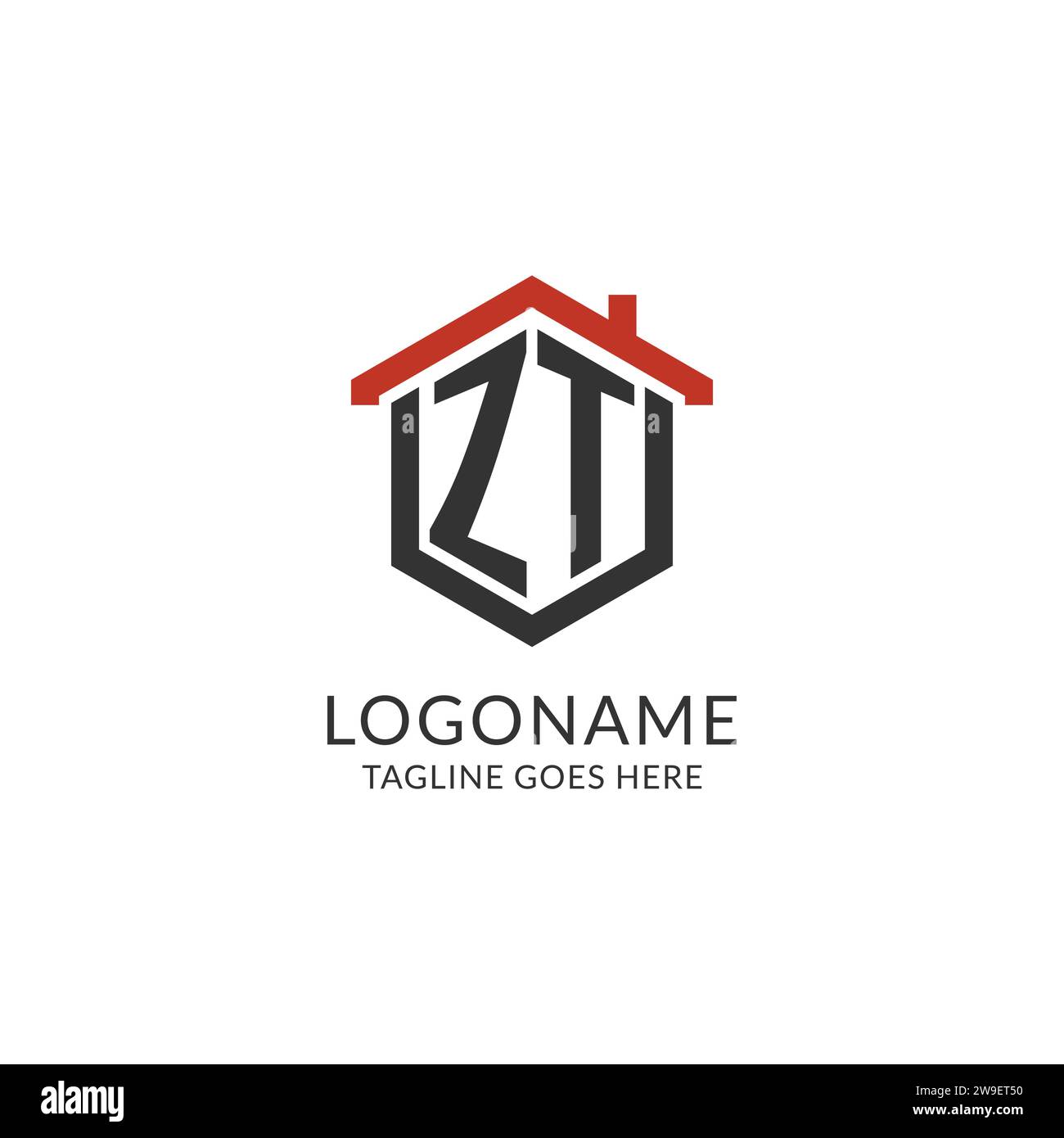 Initial logo ZT monogram with home roof hexagon shape design, simple ...