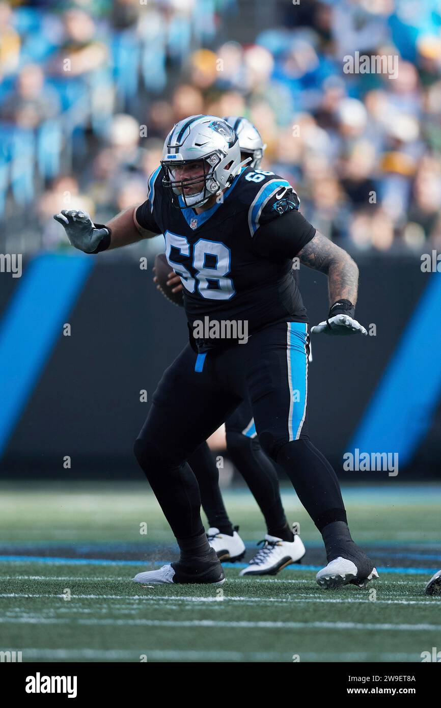 Carolina Panthers guard Cade Mays (68) looks for someone to block ...