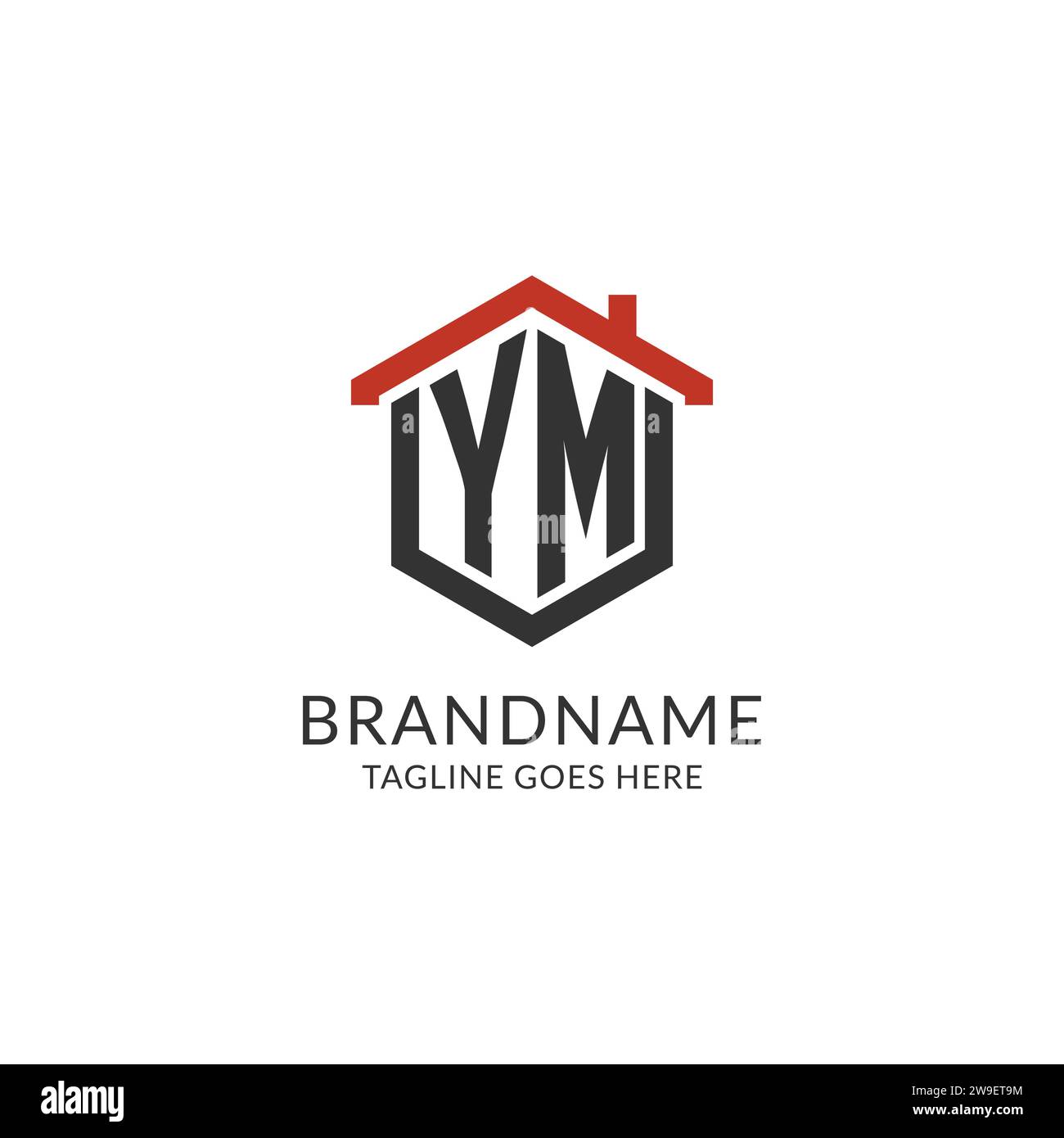 Initial logo YM monogram with home roof hexagon shape design, simple and minimal real estate ...