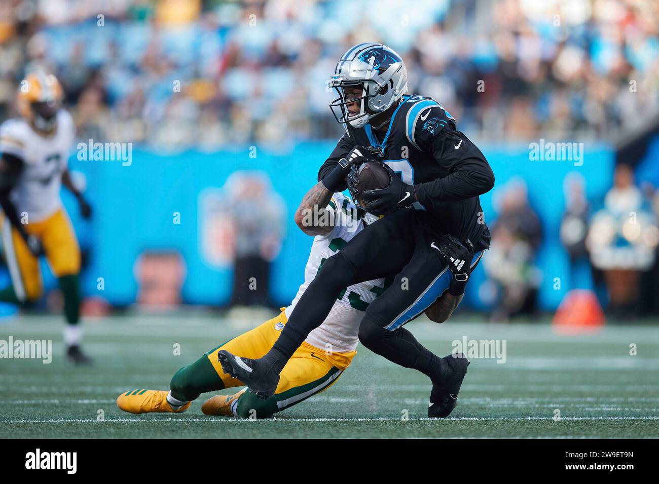 Carolina Panthers wide receiver DJ Chark Jr. (17) is tackled by Green ...