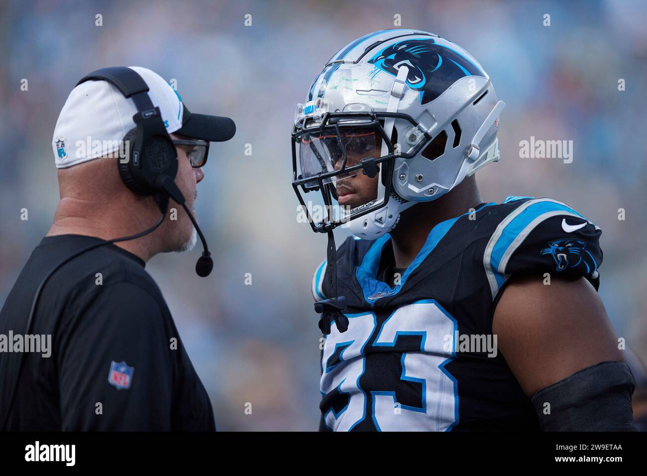 Carolina Panthers defensive tackle LaBryan Ray (93) listens to ...