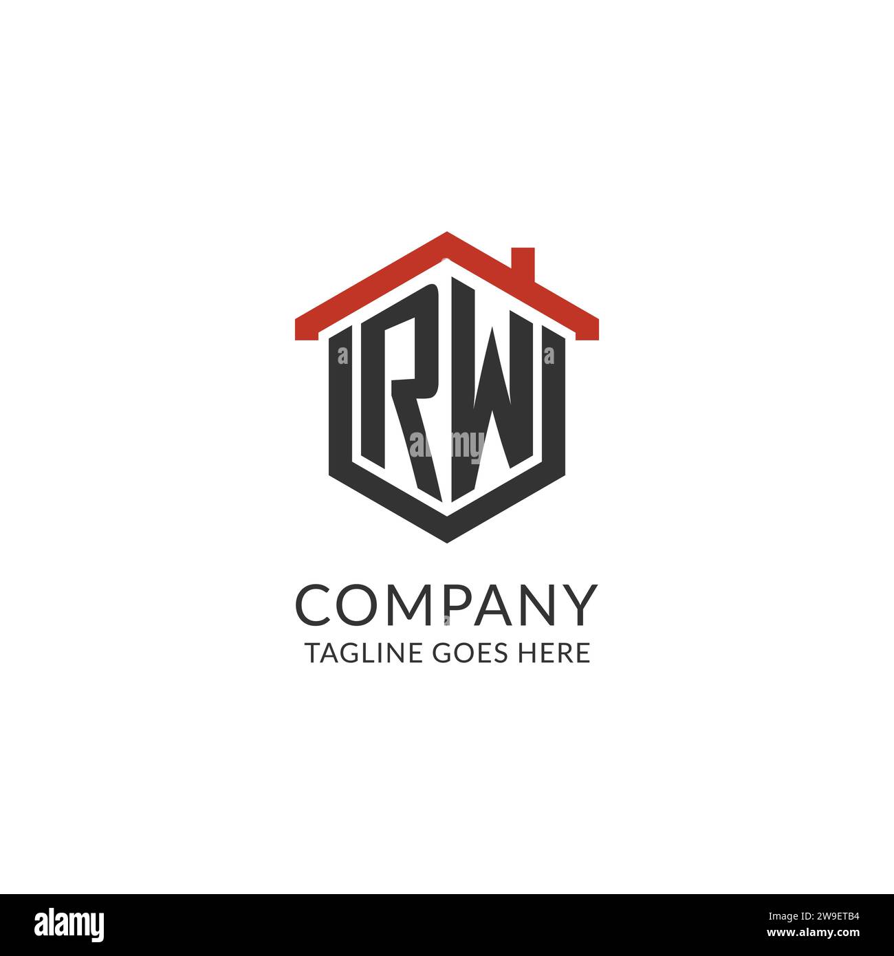 Initial logo RW monogram with home roof hexagon shape design, simple ...