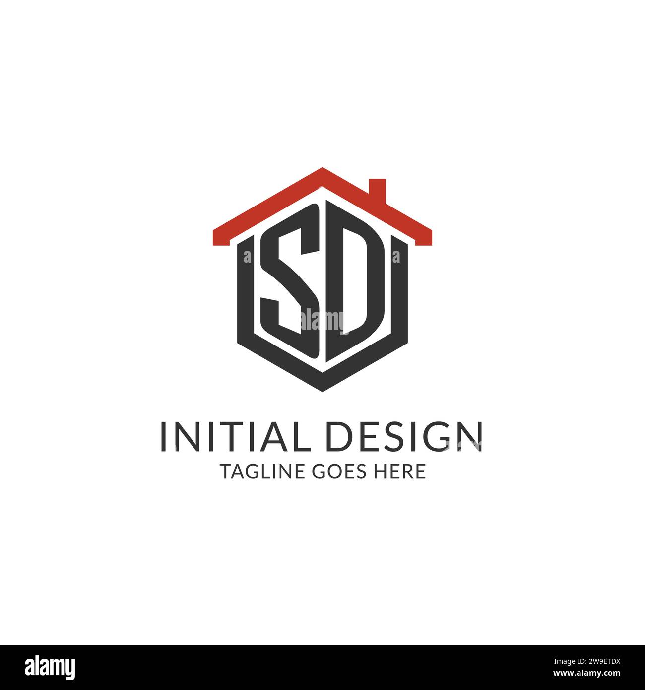 Initial logo SD monogram with home roof hexagon shape design, simple ...