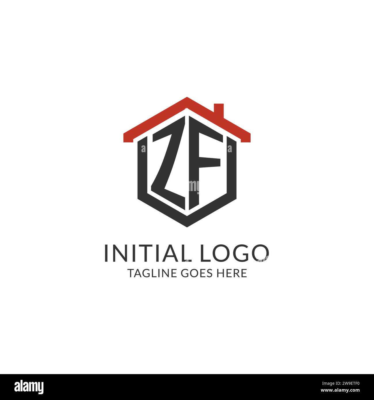 Initial logo ZF monogram with home roof hexagon shape design, simple ...