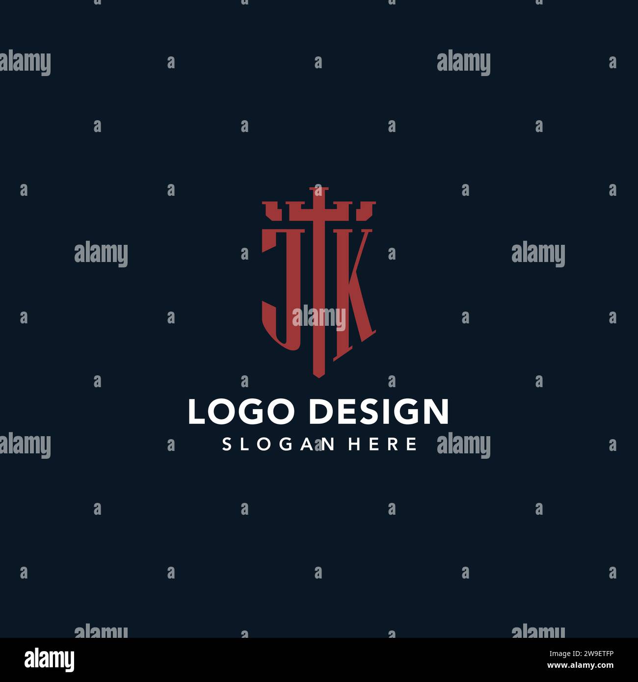 JK initial monogram logos with sword and shield shape design ideas ...