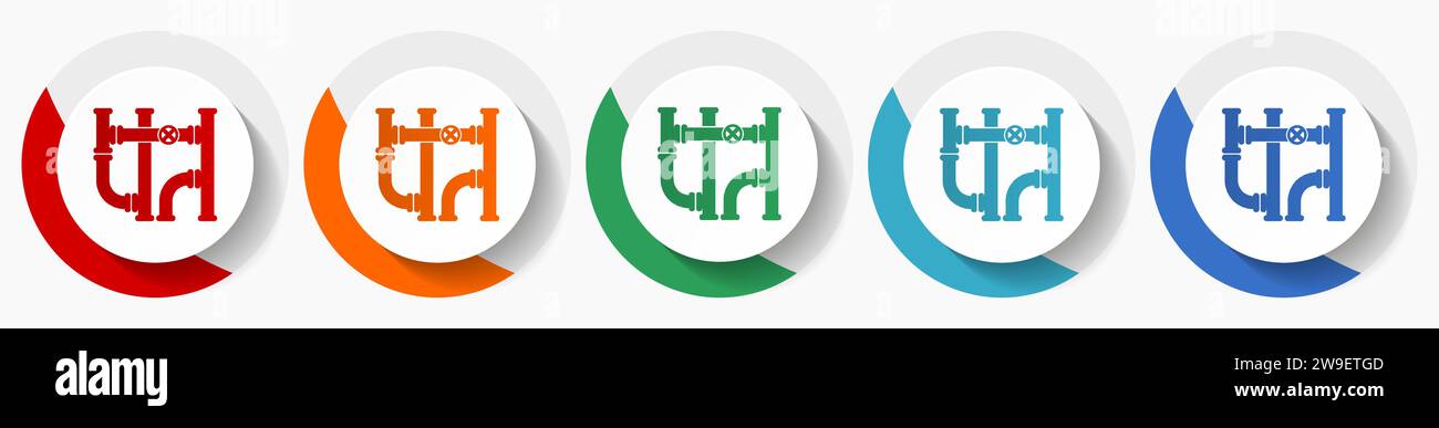 Pipeline, tube, pipe and industrial vector icon set, flat icons for ...