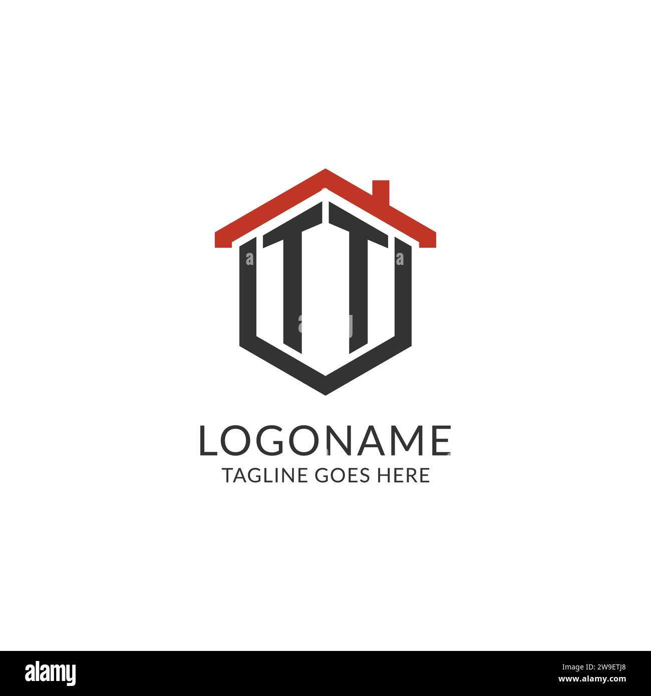 Initial logo TT monogram with home roof hexagon shape design, simple ...