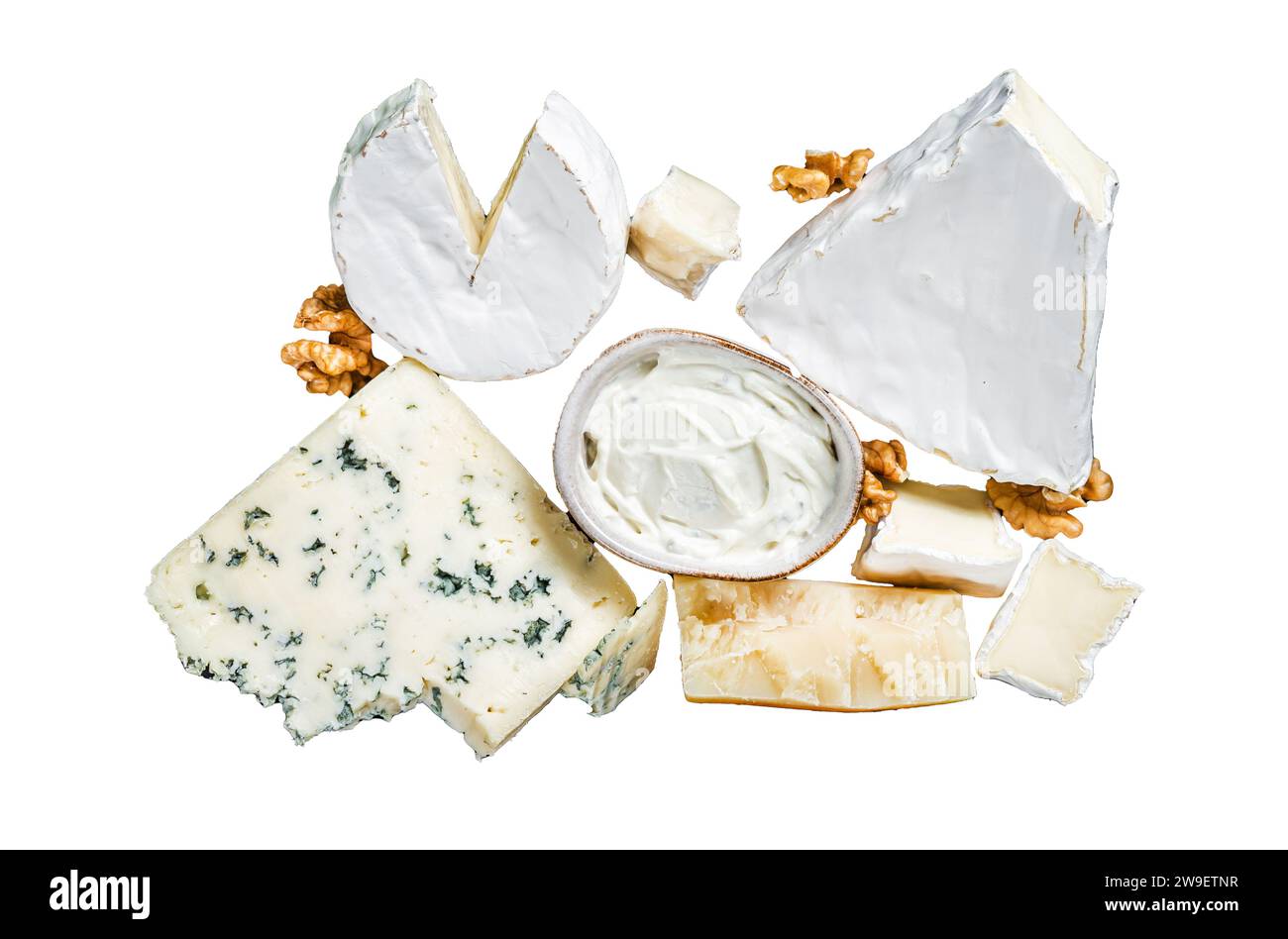 Assorted Cheese platter with Brie, Camembert, Roquefort, parmesan, blue ...