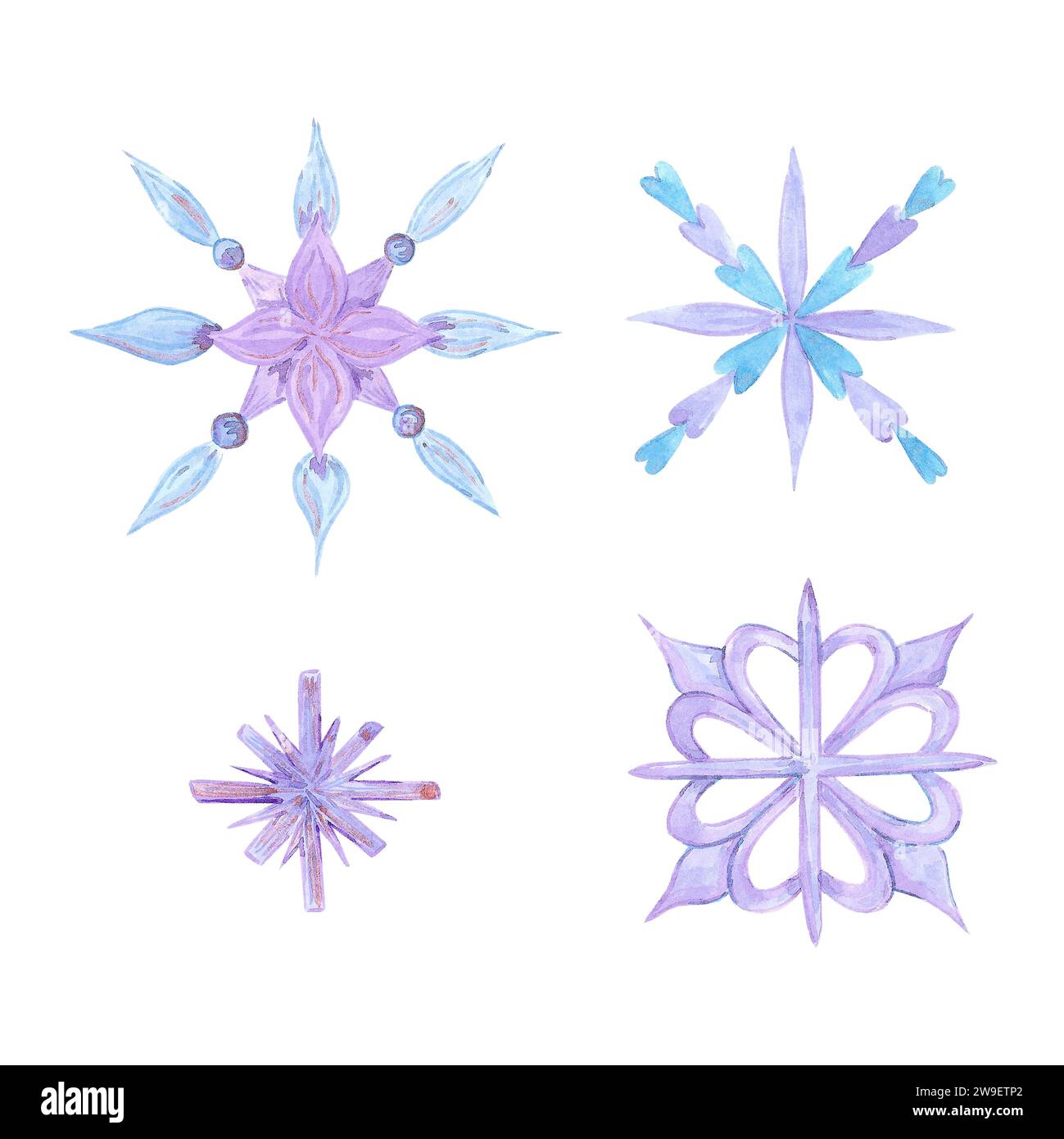 Hand drawn watercolor beautiful snow flake isolated on white background ...