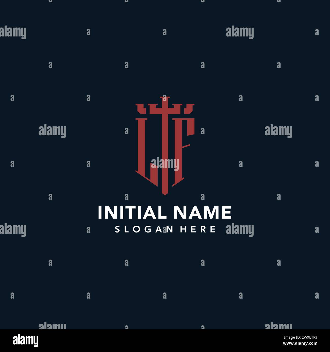 LF initial monogram logos with sword and shield shape design ideas ...