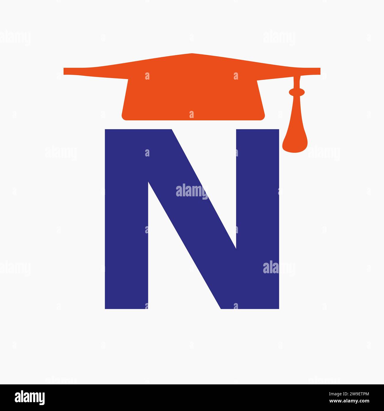 Education Logo On Letter N With Graduation Hat Icon. Study Symbol Stock ...