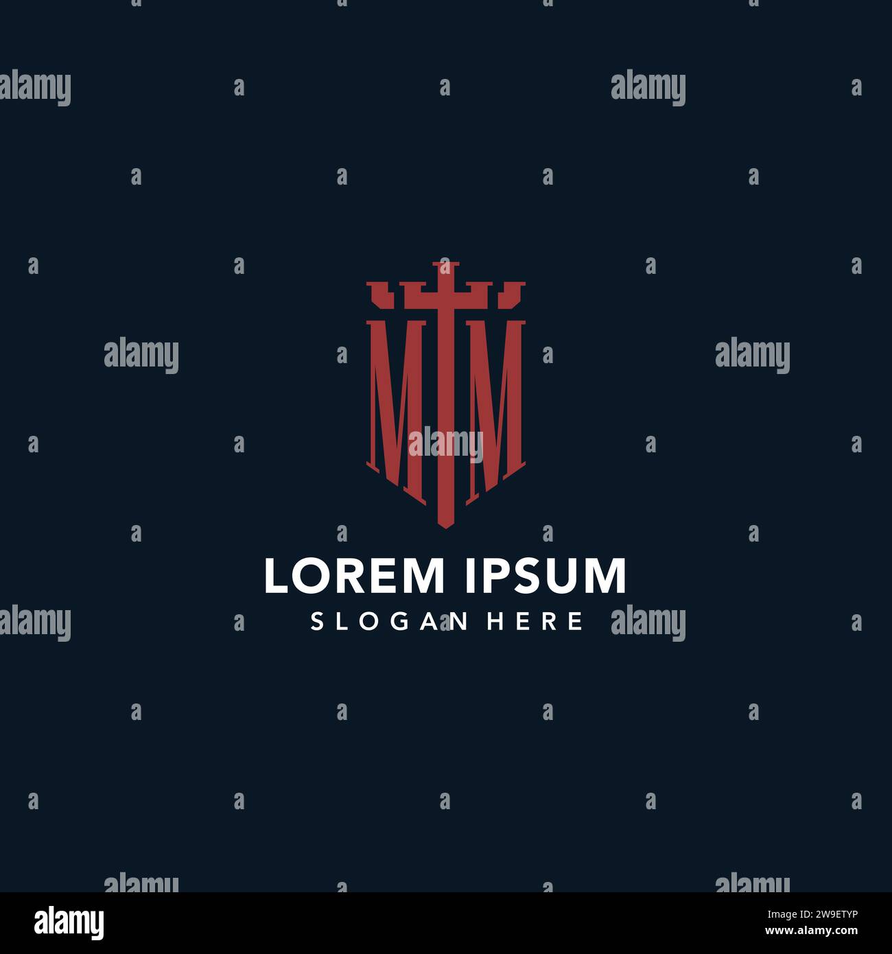 MM initial monogram logos with sword and shield shape design ideas ...