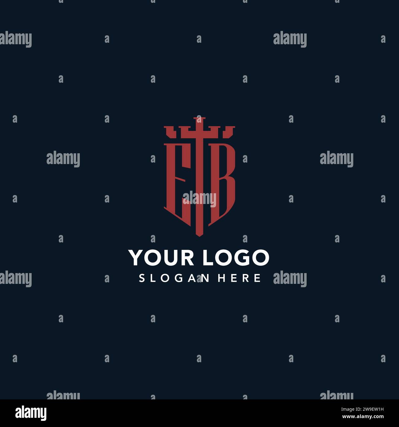EB initial monogram logos with sword and shield shape design ideas ...