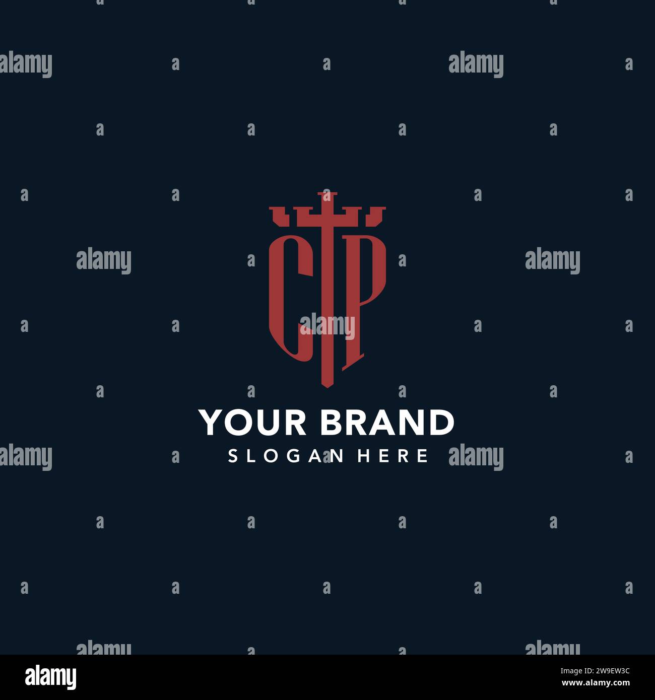 CP initial monogram logos with sword and shield shape design ideas ...