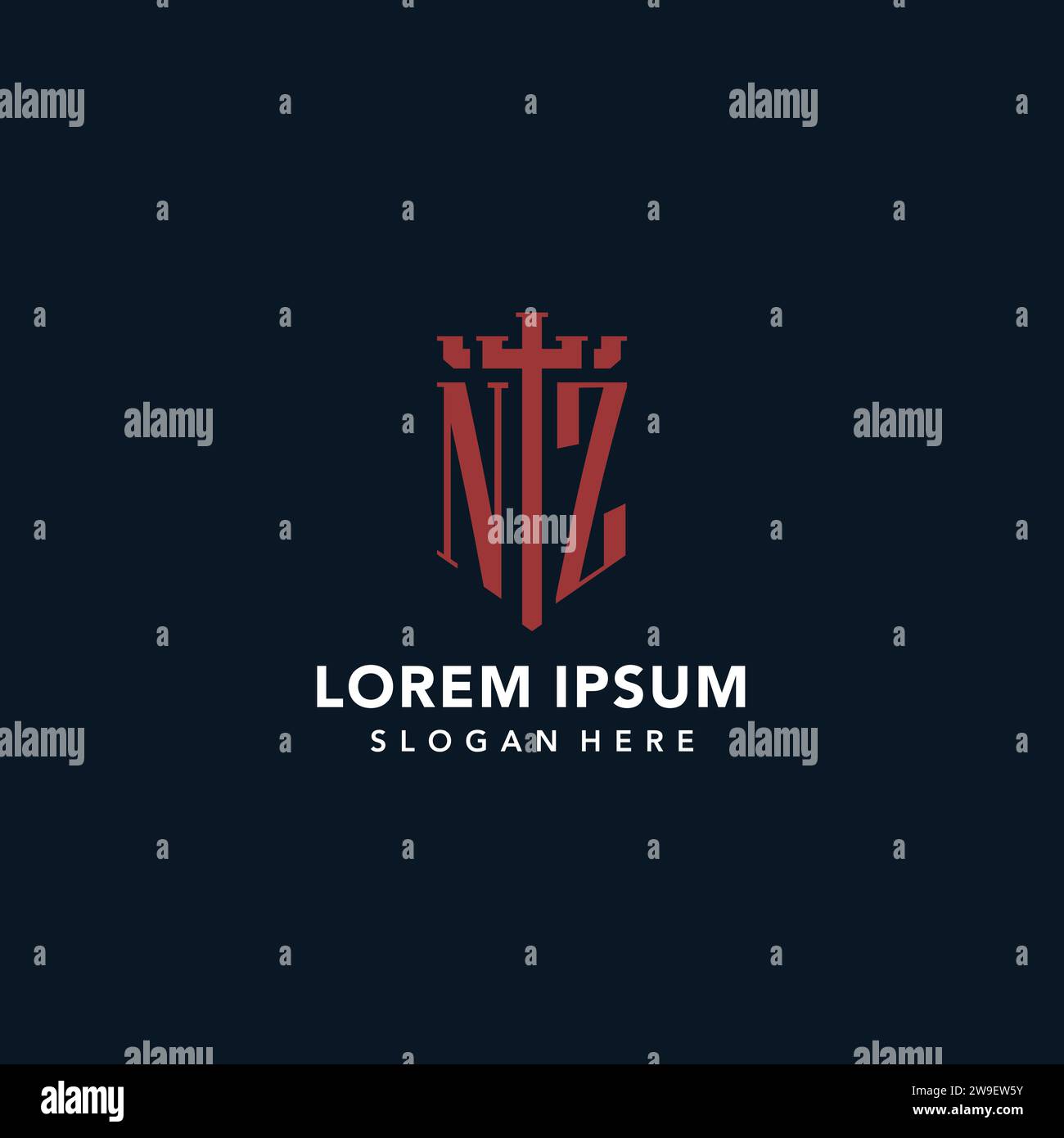 NZ initial monogram logos with sword and shield shape design ideas ...