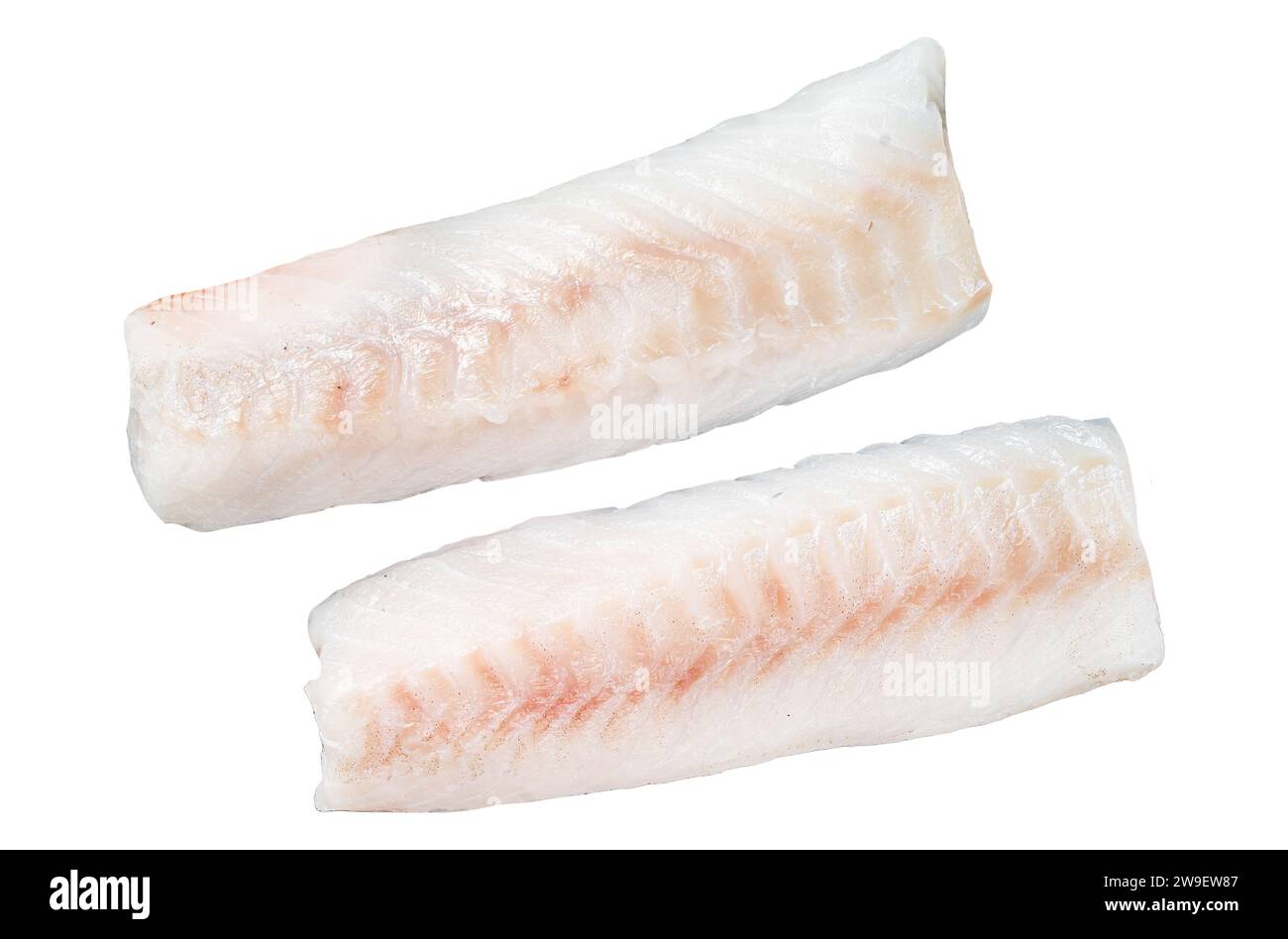 Raw cod loin fillet fish Isolated on white background, top view Stock ...