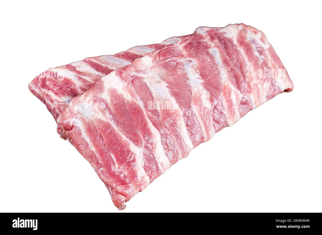 Rack of Fresh Raw pork spare ribs Isolated on white background, top ...