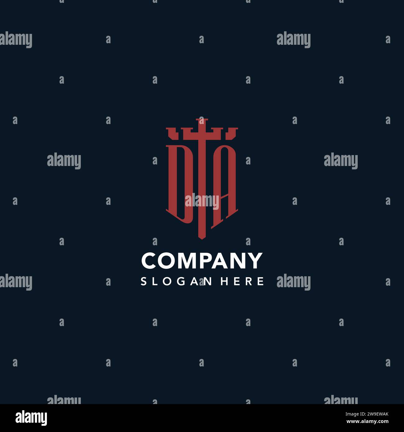 DA initial monogram logos with sword and shield shape design ideas ...