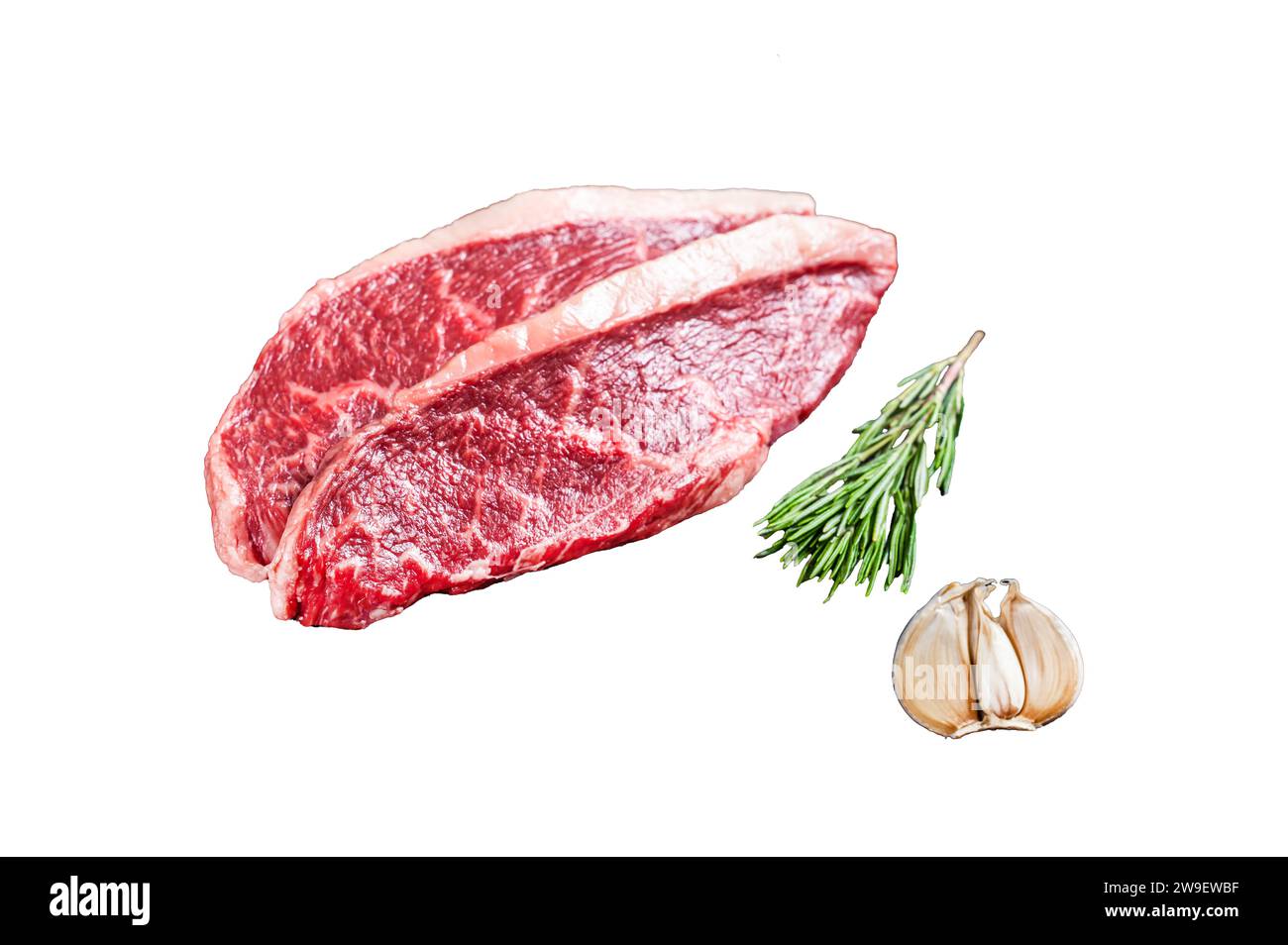 Raw top sirloin cap beef meat steaks Isolated on white background, top ...