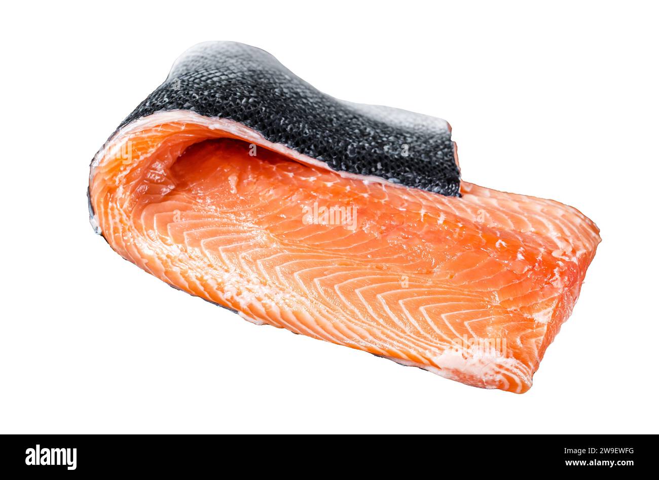 Salmon fillet fish Isolated on white background, top view Stock Photo ...