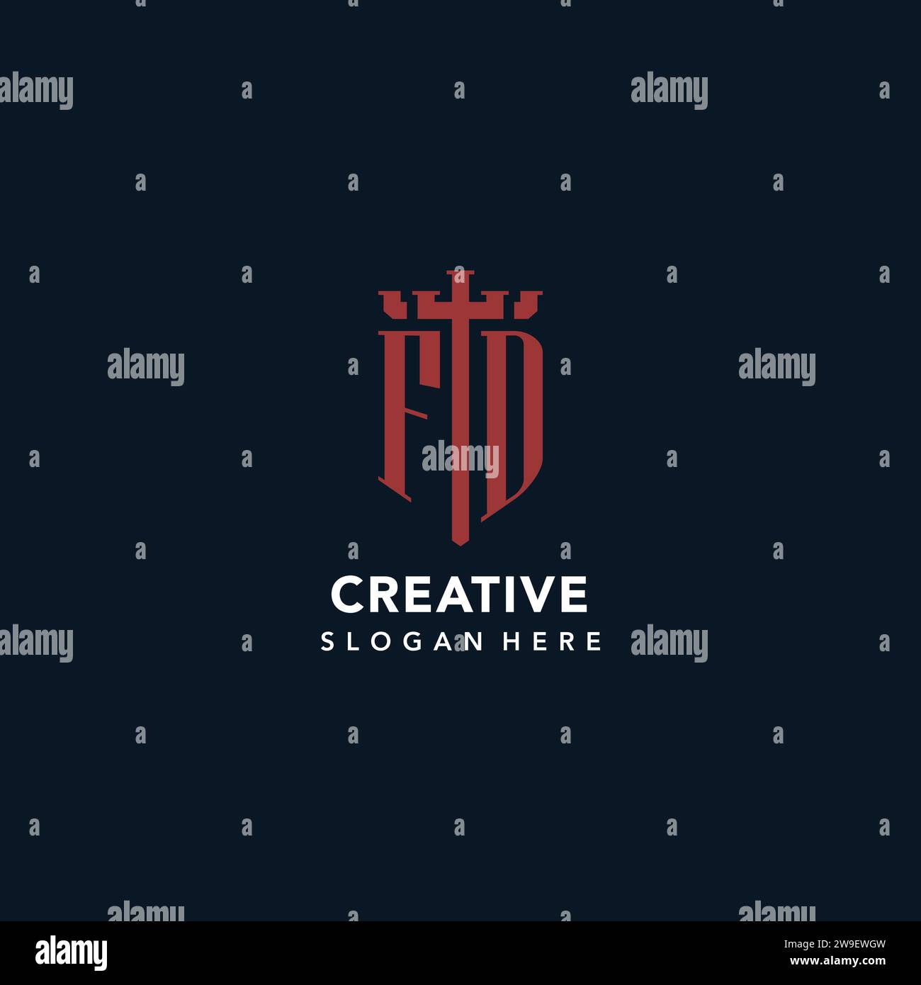 FD initial monogram logos with sword and shield shape design ideas ...