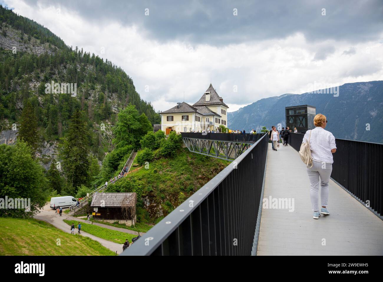 Hallstatt, Austria - June 17, 2023: Bridge to the Hallstatt Sky Walk ...