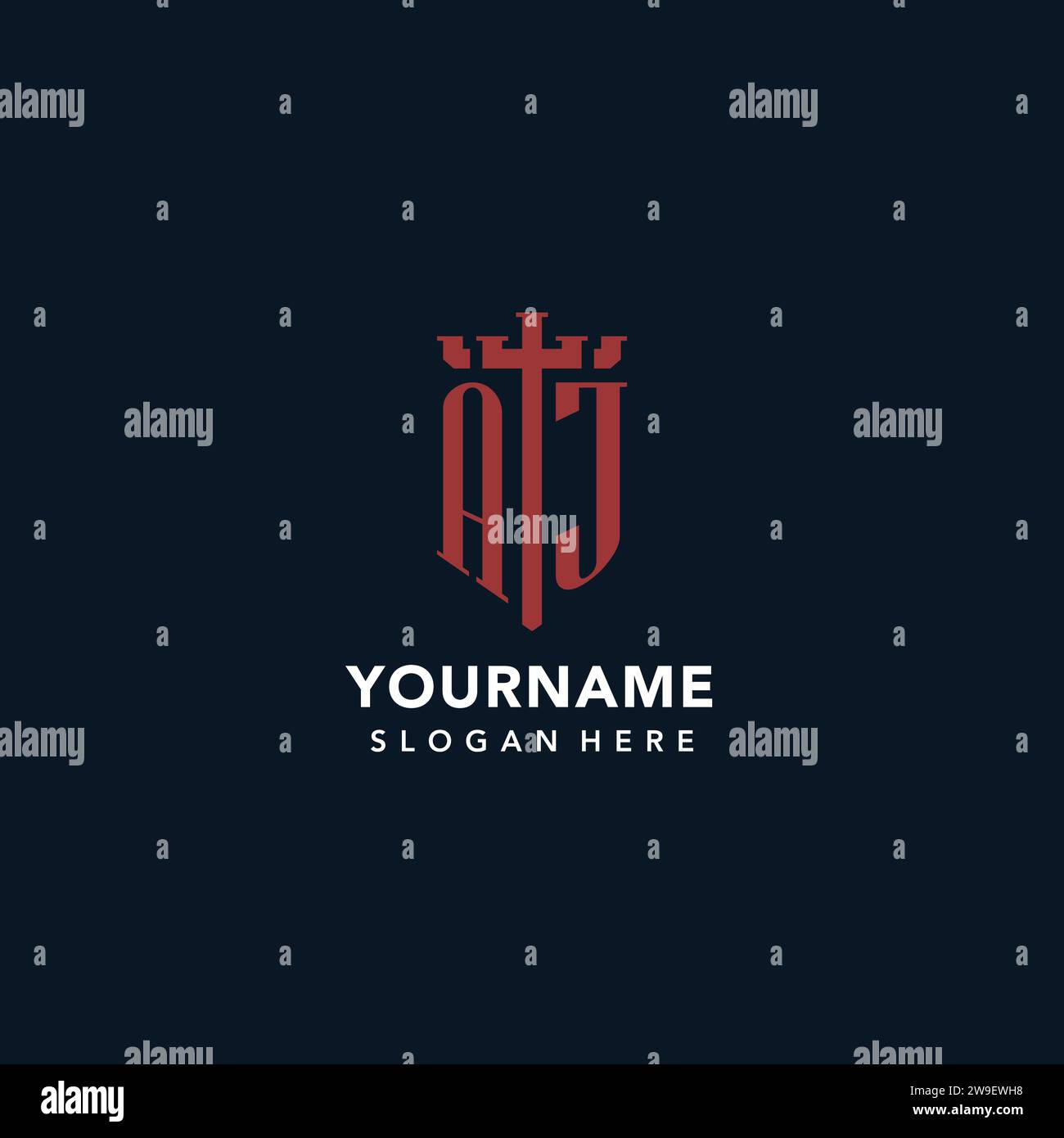 AJ initial monogram logos with sword and shield shape design ideas ...