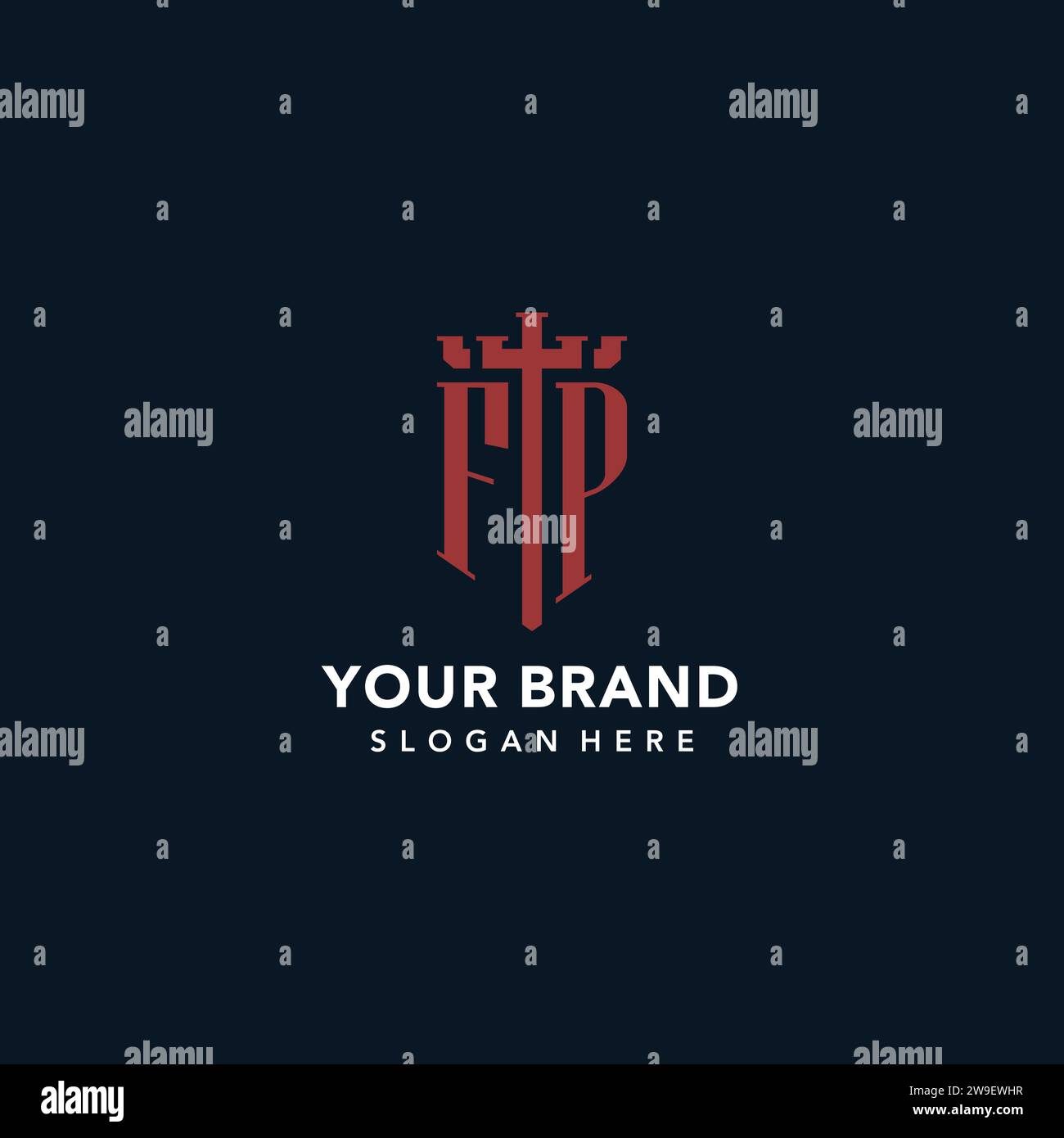 FP initial monogram logos with sword and shield shape design ideas ...
