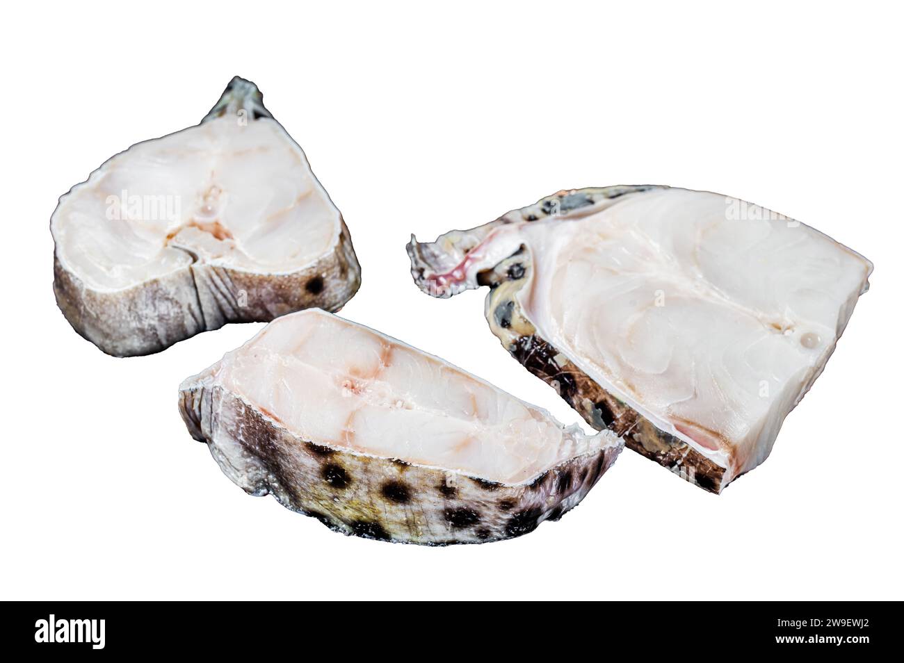 Raw atlantic wolffish fish Steak. Isolated on white background, top ...