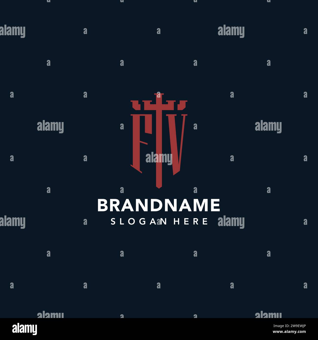 FV initial monogram logos with sword and shield shape design ideas ...