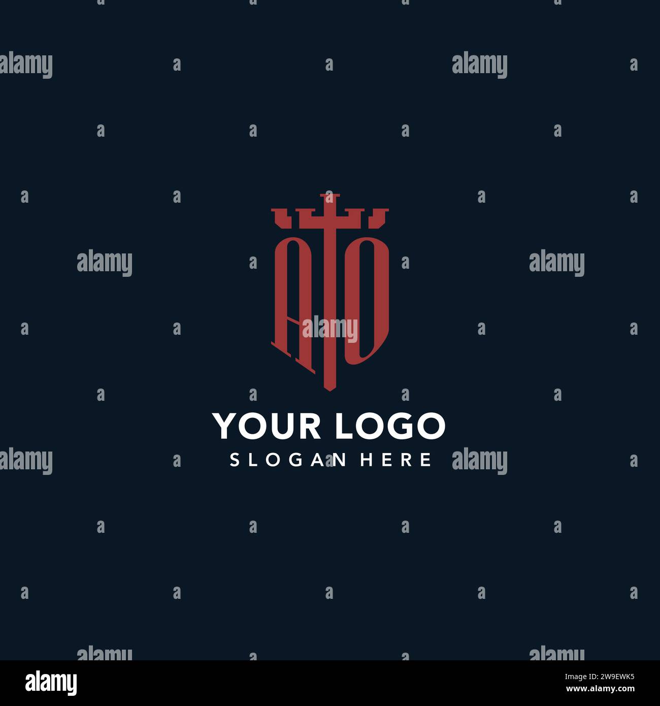 AO initial monogram logos with sword and shield shape design ideas ...