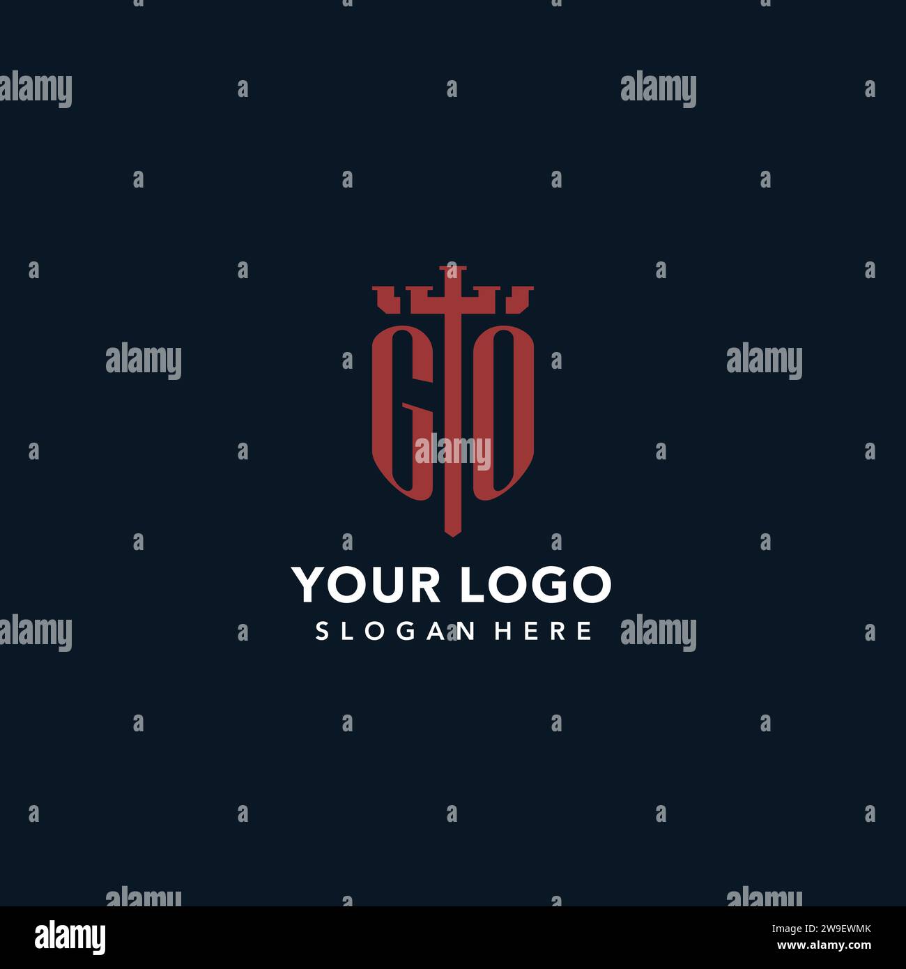 GO initial monogram logos with sword and shield shape design ideas ...