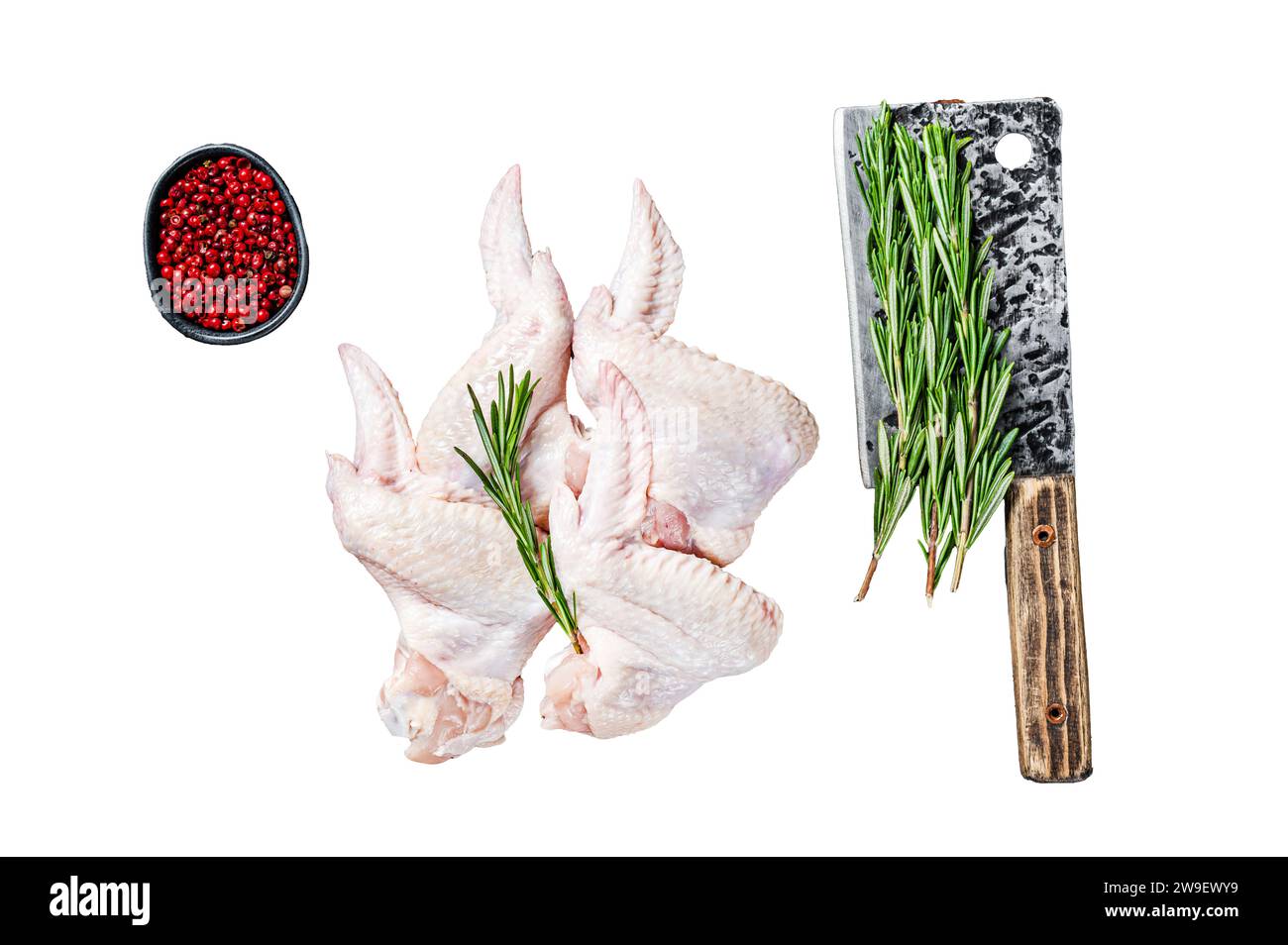 Uncooked Raw chicken wings Poultry meat Isolated on white background ...