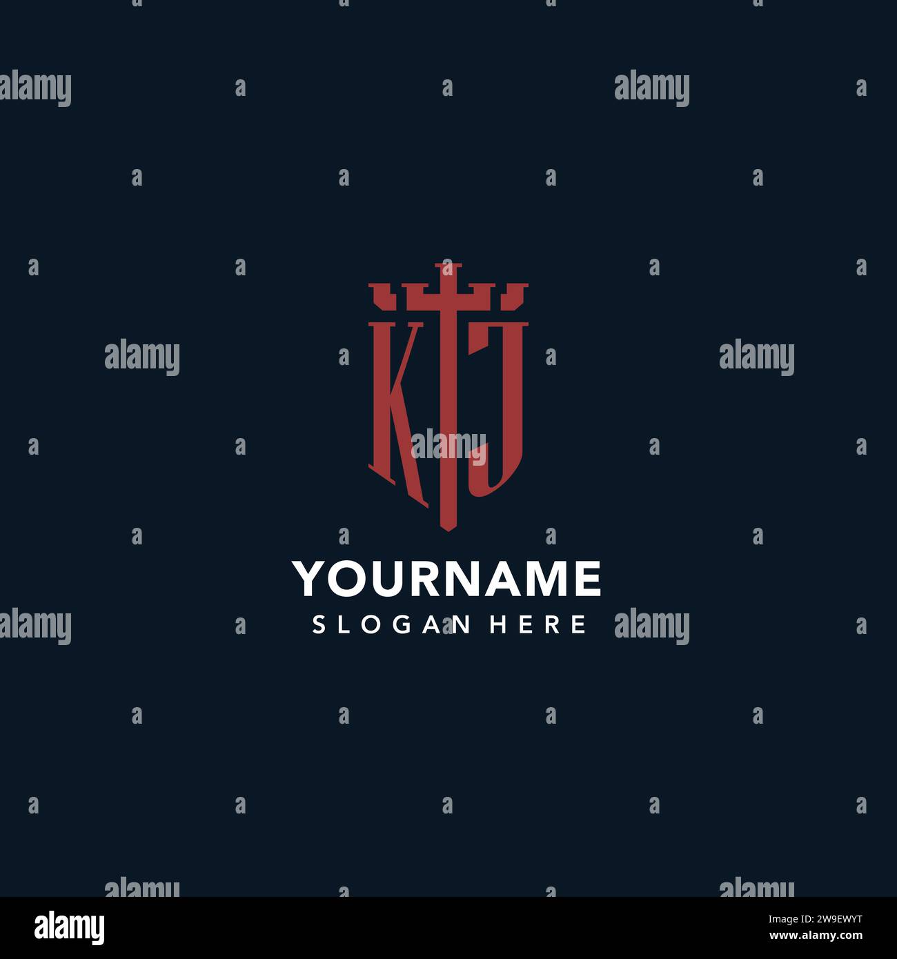 KJ initial monogram logos with sword and shield shape design ideas Stock Vector Image & Art - Alamy